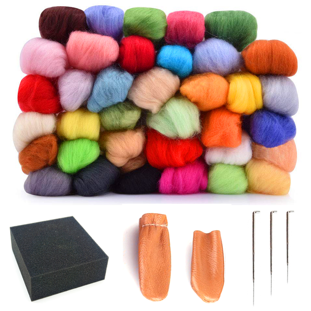 40 Color Felting Wool Roving 3g Per Color With 3 Needles, 2 Leather ...